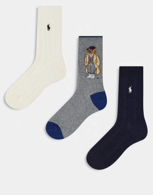 Polo Ralph Lauren 3-pack bear logo sock in multi | ASOS