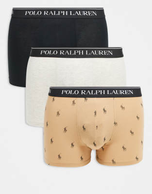 Polo Ralph Lauren 3 pack white logo waistband plain & all over icon ...