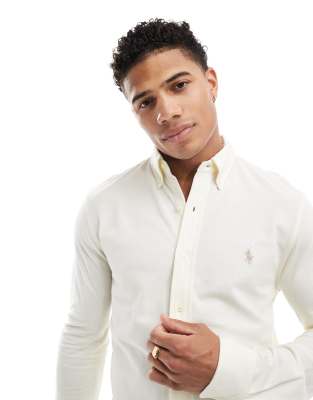 Polo Ralph Lauren - Camicia in piqué crema con logo a icona | ASOS