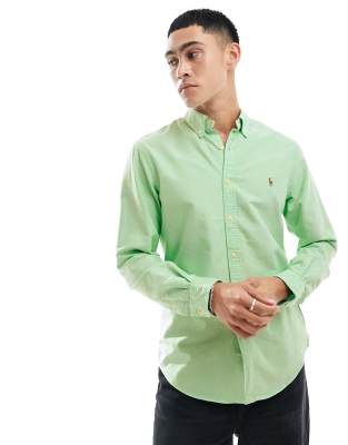Polo Ralph Lauren - Camicia Oxford slim verde chiaro con logo a icona ...