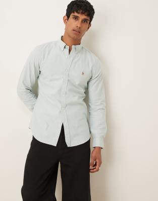 Polo Ralph Lauren - Camicia Oxford slim verde chiaro con logo a icona ...