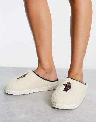 Polo Ralph Lauren Charlotte teddy slippers in cream | ASOS