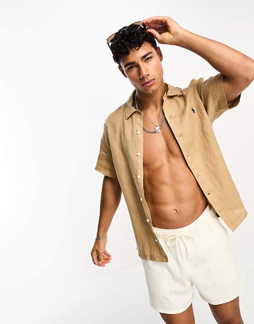 Polo Ralph Lauren - Chemise manches courtes classique en lin avec col à ... Polo Ralph Lauren - Chemise manches courtes classique en lin avec col à ...