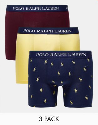 Polo Ralph Lauren – Gula/marinblå/vinröda trunks med heltäckande ...
