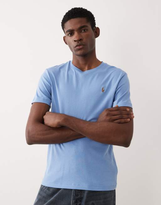 Polo Ralph Lauren icon logo custom slim fit pima cotton t-shirt in sky ...