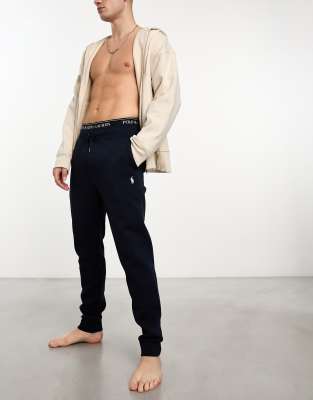Polo Ralph Lauren icon logo double knit cuffed joggers in aviator navy ...