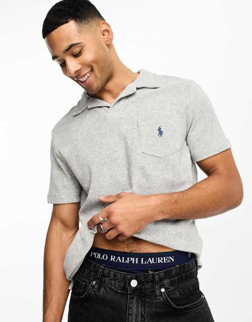 Polo Ralph Lauren icon logo pocket cotton terry polo in gray heather ...