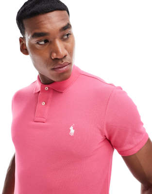 Polo Ralph Lauren icon logo slim fit pique polo in pink | ASOS