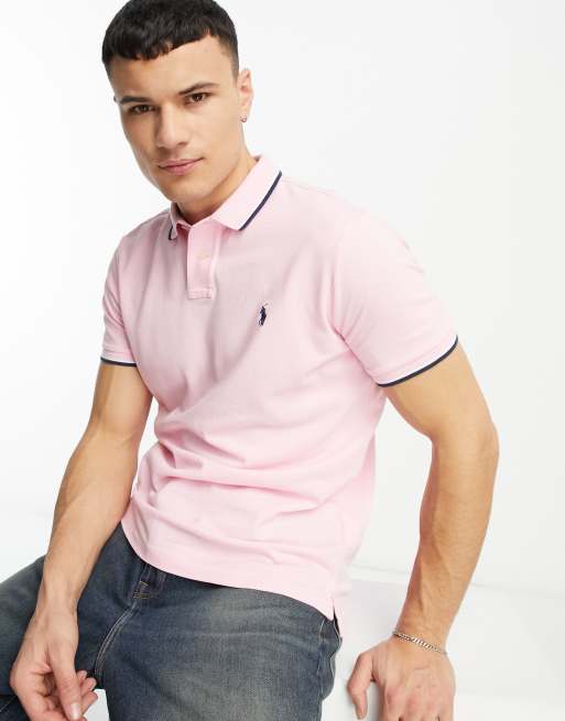 Polo Ralph Lauren icon logo tiped pique polo custom fit in pink | ASOS