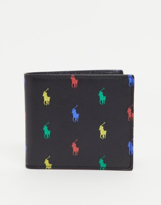 Polo Ralph Lauren leather wallet in black with all over pony logo | ASOS
