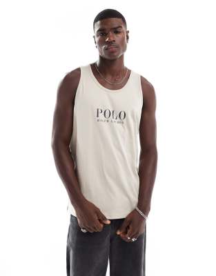 Polo Ralph Lauren lounge singlet with chest text logo in cream | ASOS