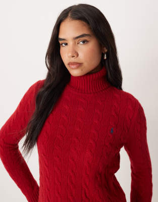 Polo Ralph Lauren - Maglione a trecce rosso con collo alto e logo | ASOS