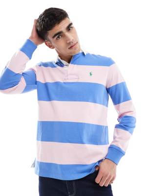 Polo Ralph Lauren - Pink/blå rugby-polo med ikonlogo og striber | ASOS