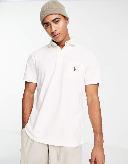 Polo Ralph Lauren regular fit cotton linen polo with pocket in cream | ASOS