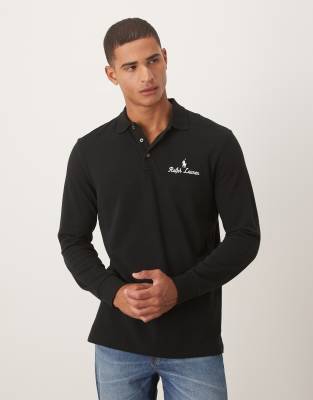Polo Ralph Lauren script icon logo long sleeve pique polo classic ...