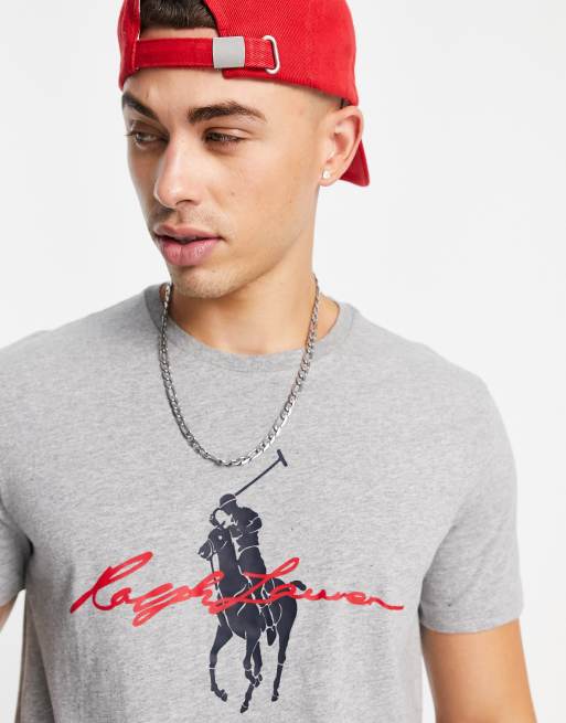 Polo Ralph Lauren script player logo front t-shirt in grey marl | ASOS