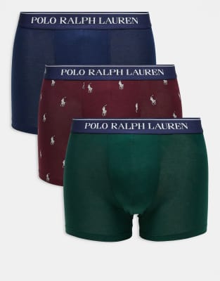 Polo Ralph Lauren - Set van 3 boxershorts in marineblauw/effen groen en ...