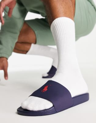 Polo Ralph Lauren sliders in navy with pony logo | ASOS