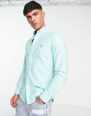 Polo Ralph Lauren slim fit oxford shirt with pony logo in light green ...