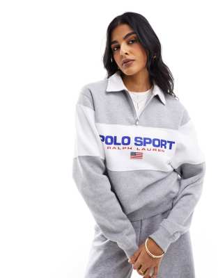 Polo Ralph Lauren - Sport Capsule - Grå rugbyskjorte med logopanel på ...