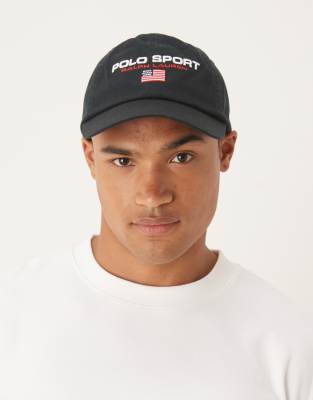 Polo Ralph Lauren Sport flag logo twill baseball cap in black | ASOS