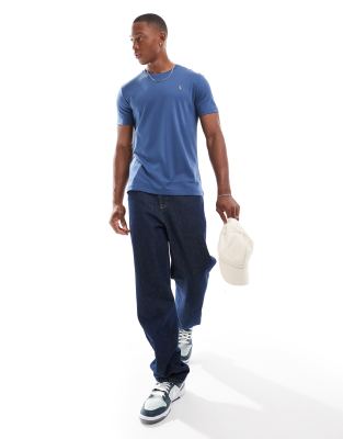 Polo Ralph Lauren - T-shirt in cotone pima blu medio con logo a icona ...