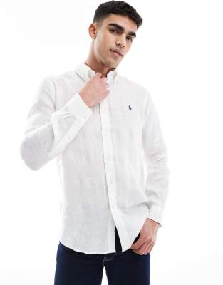 Polo Ralph Lauren – Vit linneskjorta med klassisk, normal passform och ...