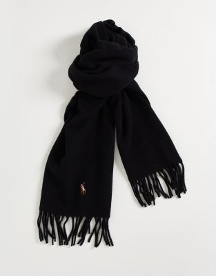 Polo Ralph Lauren wool scarf in black with pony logo | ASOS