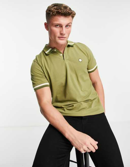 Pretty Green banker polo shirt in khaki | ASOS