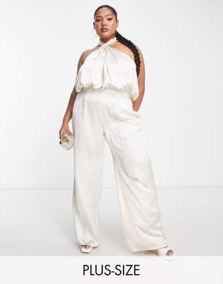 Pretty Lavish Curve - Jumpsuit met halternek in oesterkleur | ASOS