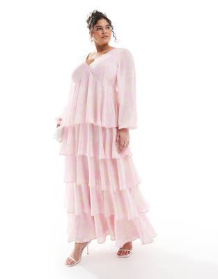 Pretty Lavish Curve - Maxi jurk met ruches in roze met bloemenprint | ASOS