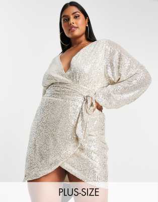 Pretty Lavish Curve - Robe courte à ornements et manches ballon - Argenté | ASOS