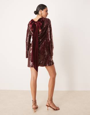 Pretty Lavish embellished detachable bow back mini dress in burgundy | ASOS
