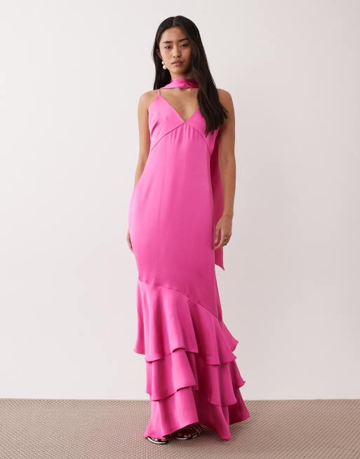 Pretty Lavish - Satijnen maxi cami-jurk met sjaaldetail en rok met ...