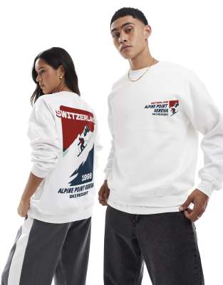 PRNT Alpine point front and back print sweatshirt in white | ASOS