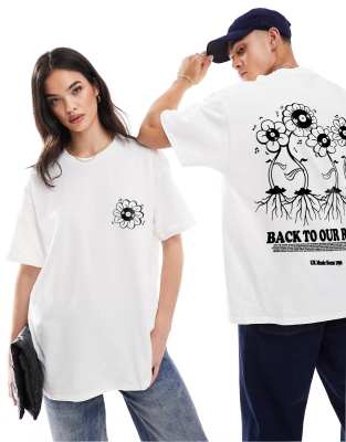 PRNT Back to our roots mono graphic t shirt front and back print in white