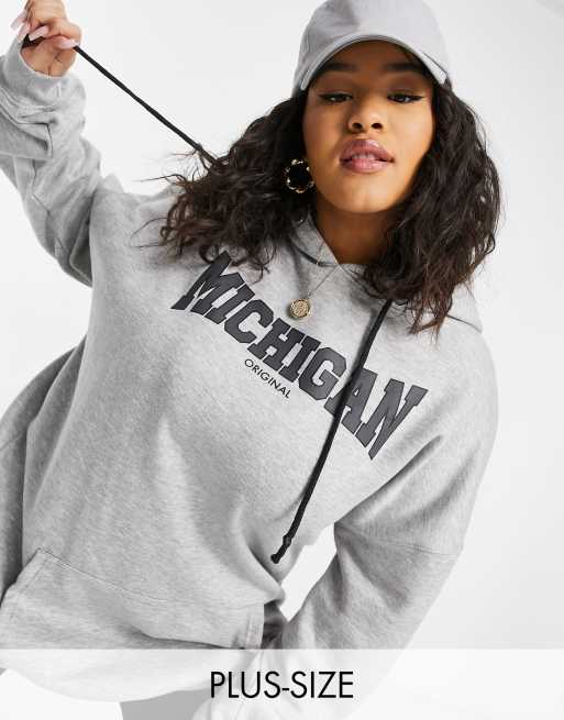 Public Desire Curve oversized hoodie with Michigan slogan in marl grey ...