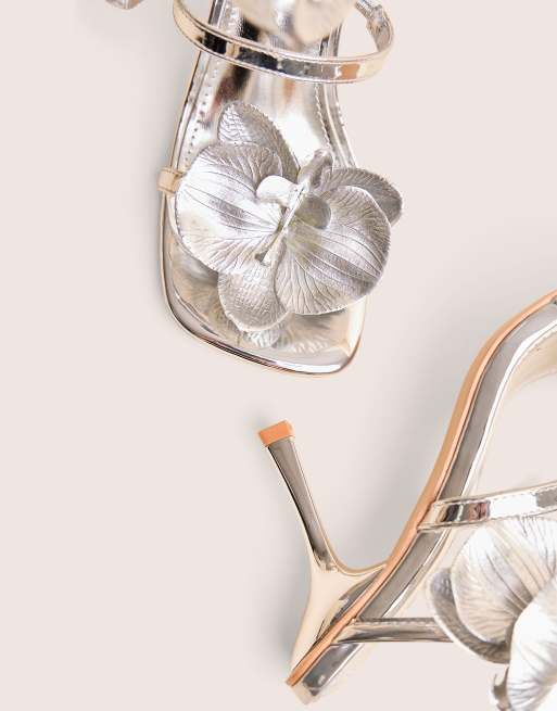 Public Desire Lotus Flower Trim Wrap Around Flared Stiletto High Heels ...