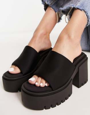 Public Desire Sabeena chunky heeled mules in black | ASOS