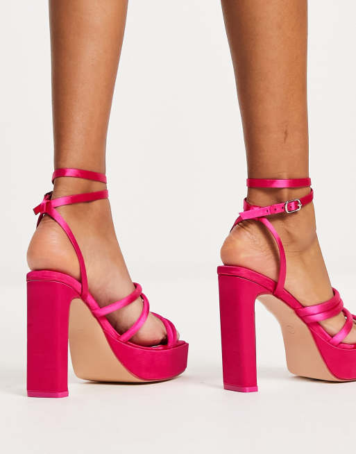 Public Desire Viola platform sandals in pink satin | ASOS