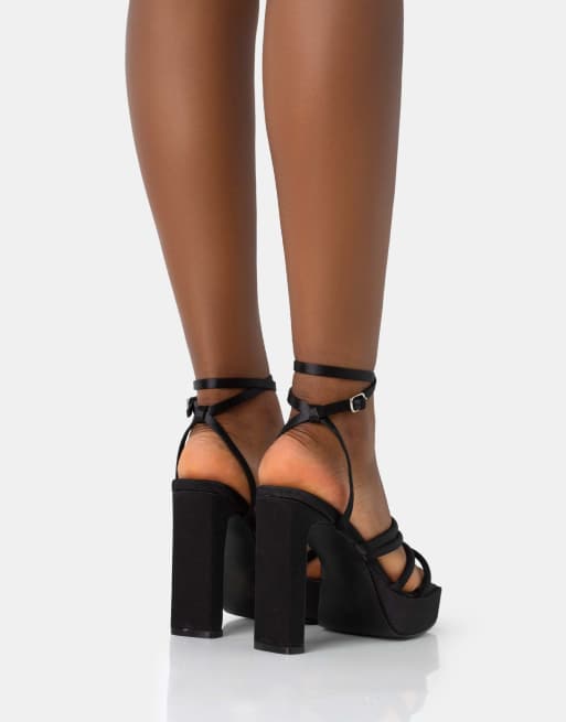 Public Desire Viola satin strappy square toe platform flat block heels ...