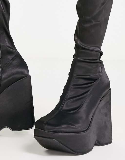 Public Desire Wide Fit Brela Second Skin Over The Knee Boots In Black ...