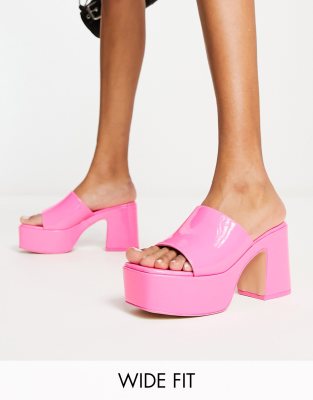 Public Desire Wide Fit Exclusive Ariel platform mules in hot pink ...