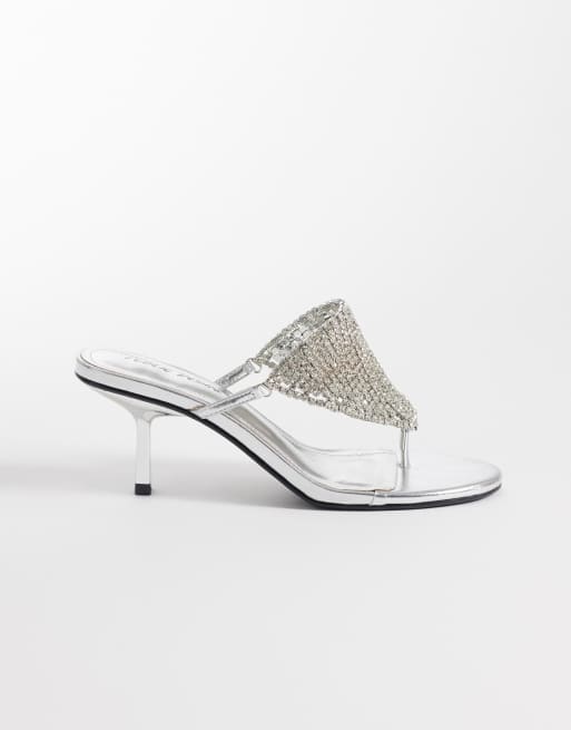 Public Desire Wide Fit Mima kitten heel sandals with embellishment in ...