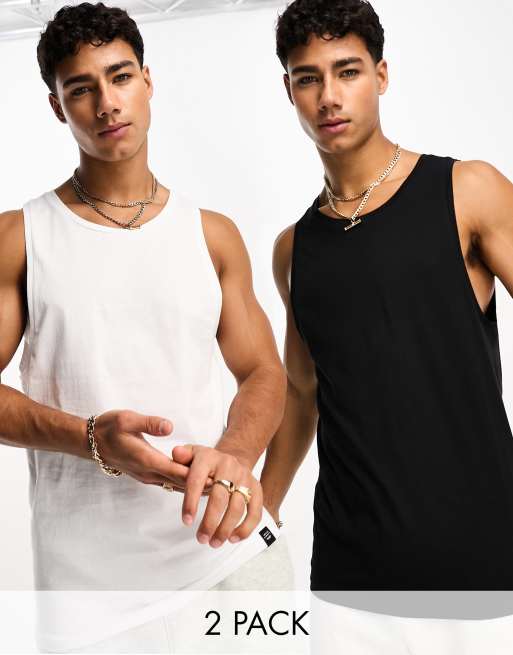 Pull&Bear 2 pack basic tank tops in black and white | ASOS