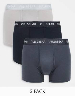 Pull&Bear 3 pack boxers in black, charocal and grey | ASOS