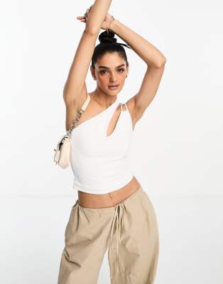 Pull&Bear – Asymmetrisches Oberteil in Weiß mit One-Shoulder ...