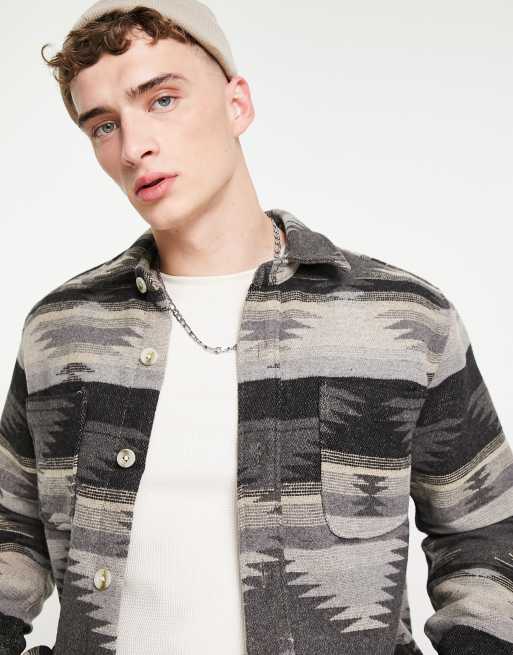 Pull&Bear aztec overshirt in grey | ASOS