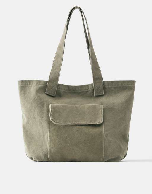 Pull&Bear Canvas tote bag in khaki | ASOS