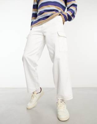 Pull&Bear - Cargobroek met contrasterend stiksel in ecru | ASOS